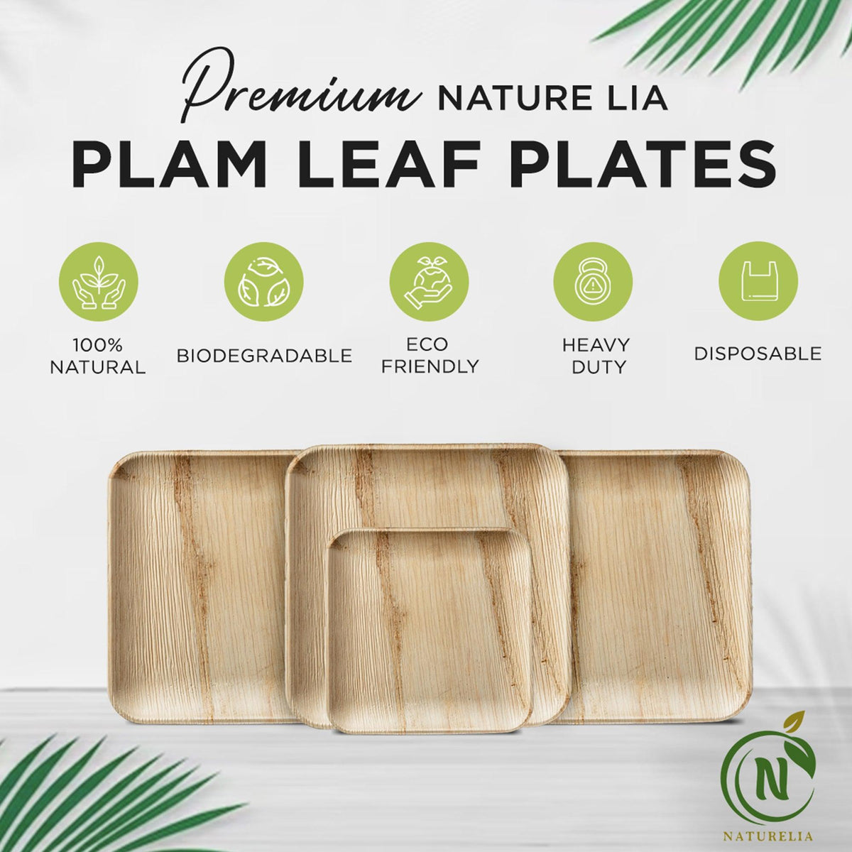 Naturelia Palm Leaf Plates Combo Set - Natural Wood Style Dinnerware